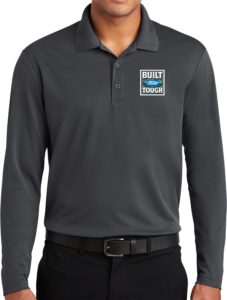 ford built ford tough pocket print long sleeve polo, graphite 3xl