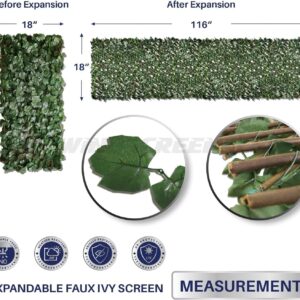 Artificial Expandable Ivy Leaf Faux Leaves Privacy Fence Screen for Outdoor Indoor Backyard Patio Balcony (Single Sided Leaves, 2 Packs)