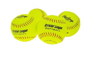 rawlings 11" official league fast pitch dura-hyde worth cork softballs (4 count)