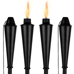 birdrock home 4-pack outdoor oil garden torch | 60-inch tall | flame torch light | backyard outside patio lighting | outdoor decorative garden décor metal torch | black