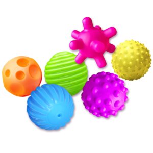 rohsce sensory balls for kids 6pcs textured multi ball set for toddlers multicolor and bright handing catching balls bpa-free soft stress relief toys