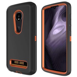 annymall for moto z4 case, heavy duty with [built-in screen protector] tough 4 in1 rugged shorckproof cover for motorola moto z4/ z4 play (black/orange)