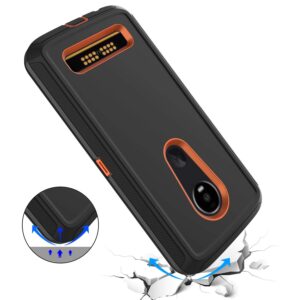 Annymall for Moto Z4 Case, Heavy Duty with [Built-in Screen Protector] Tough 4 in1 Rugged Shorckproof Cover for Motorola Moto Z4/ Z4 Play (Black/Orange)