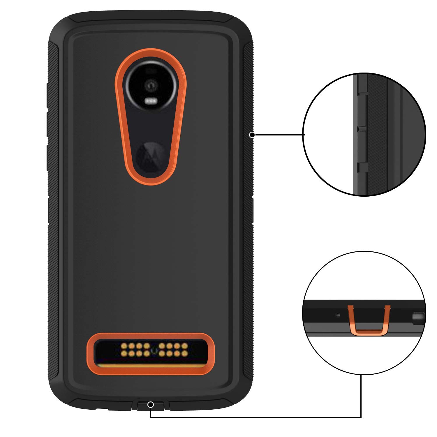 Annymall for Moto Z4 Case, Heavy Duty with [Built-in Screen Protector] Tough 4 in1 Rugged Shorckproof Cover for Motorola Moto Z4/ Z4 Play (Black/Orange)