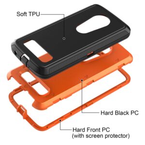 Annymall for Moto Z4 Case, Heavy Duty with [Built-in Screen Protector] Tough 4 in1 Rugged Shorckproof Cover for Motorola Moto Z4/ Z4 Play (Black/Orange)