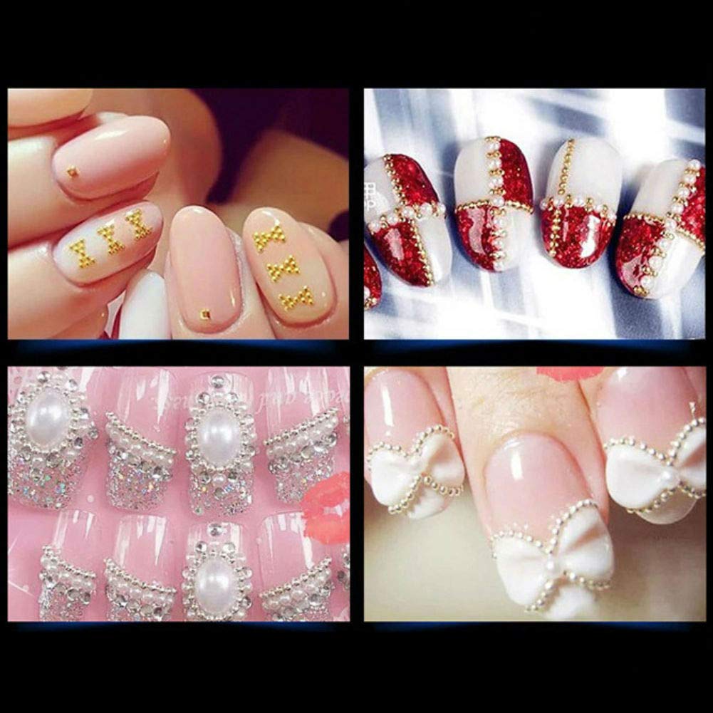 Aysekone 2 Boxes Nail Steel Pearls Nail Studs Nail Metal Caviar Pearls Fashion Gold Silver Rose Gold Nail Steel Ball Nail Tools Nail Art Decorations