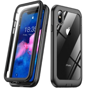 eonfine for iphone x case,for iphone xs case, built-in screen protector full body protection heavy duty shockproof rugged cover skin for iphone x/xs 5.8inch (black/clear)