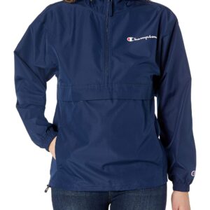 Champion Windbreaker, Packable, Wind and Water-Resistant Jacket for Women, Athletic Navy Small Script, Large