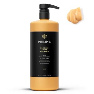 philip b. forever shine with megabounce shampoo 32 oz - volumizing cleanser with notes of pure oud leaves hair smooth & glossy, reduces frizz, for all hair types