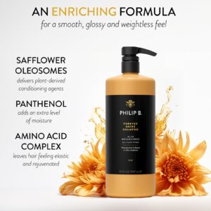 PHILIP B. Forever Shine with Megabounce Shampoo 32 oz - Volumizing Cleanser With Notes of Pure Oud Leaves Hair Smooth & Glossy, Reduces Frizz, For All Hair Types