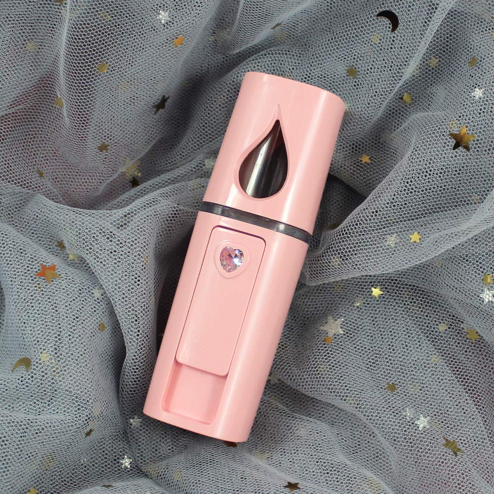 Portable Nano Facial Mister Mini Facial Steamer Atomization Eyelash Extensions with Mirror & 20ml Visual Water Tank (Pink)