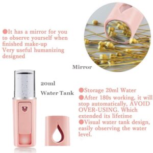 Portable Nano Facial Mister Mini Facial Steamer Atomization Eyelash Extensions with Mirror & 20ml Visual Water Tank (Pink)