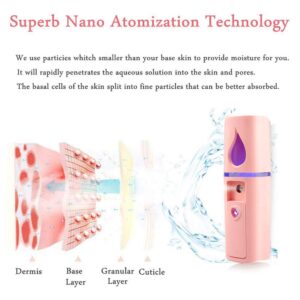 Portable Nano Facial Mister Mini Facial Steamer Atomization Eyelash Extensions with Mirror & 20ml Visual Water Tank (Pink)