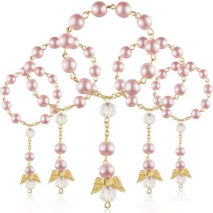 30 pieces baptism rosary acrylic rosary beads mini rosaries with angel for the first communion baptism party favors (pink gold)