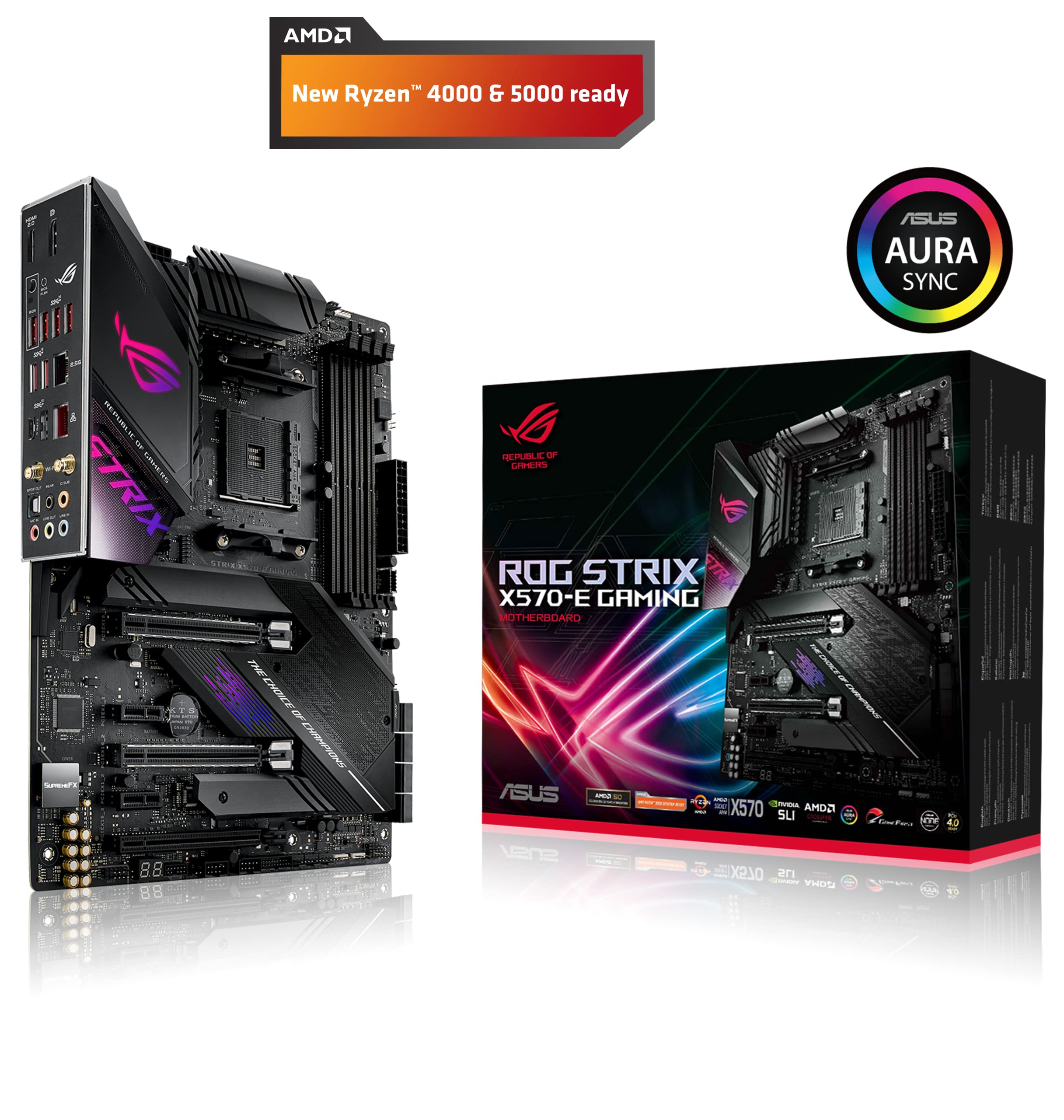 ASUS ROG Strix X570-E Gaming ATX Motherboard- PCIe 4.0, Aura Sync RGB Lighting, 2.5 Gbps and Intel Gigabit LAN, WIFI 6 (802.11Ax), Dual M.2 Heatsinks