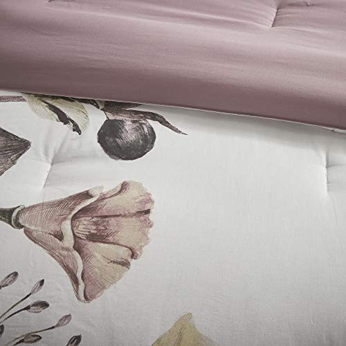 Madison Park Cassandra Cotton Blend Comforter Set - Feminine Design Colorful Floral Print, All Season Down Alternative Bedding Layer And Matching Shams, Queen, Blush 8 Piece