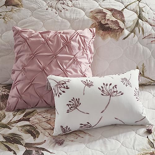 Madison Park Cassandra Cotton Blend Comforter Set - Feminine Design Colorful Floral Print, All Season Down Alternative Bedding Layer And Matching Shams, Queen, Blush 8 Piece