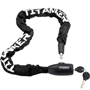 titanker bike chain lock (black-10mm), heavy duty key lock for bicycle, motorcycle, door, gate, fence, grill - portable, anti-theft, 3.3ft, 4.5lbs