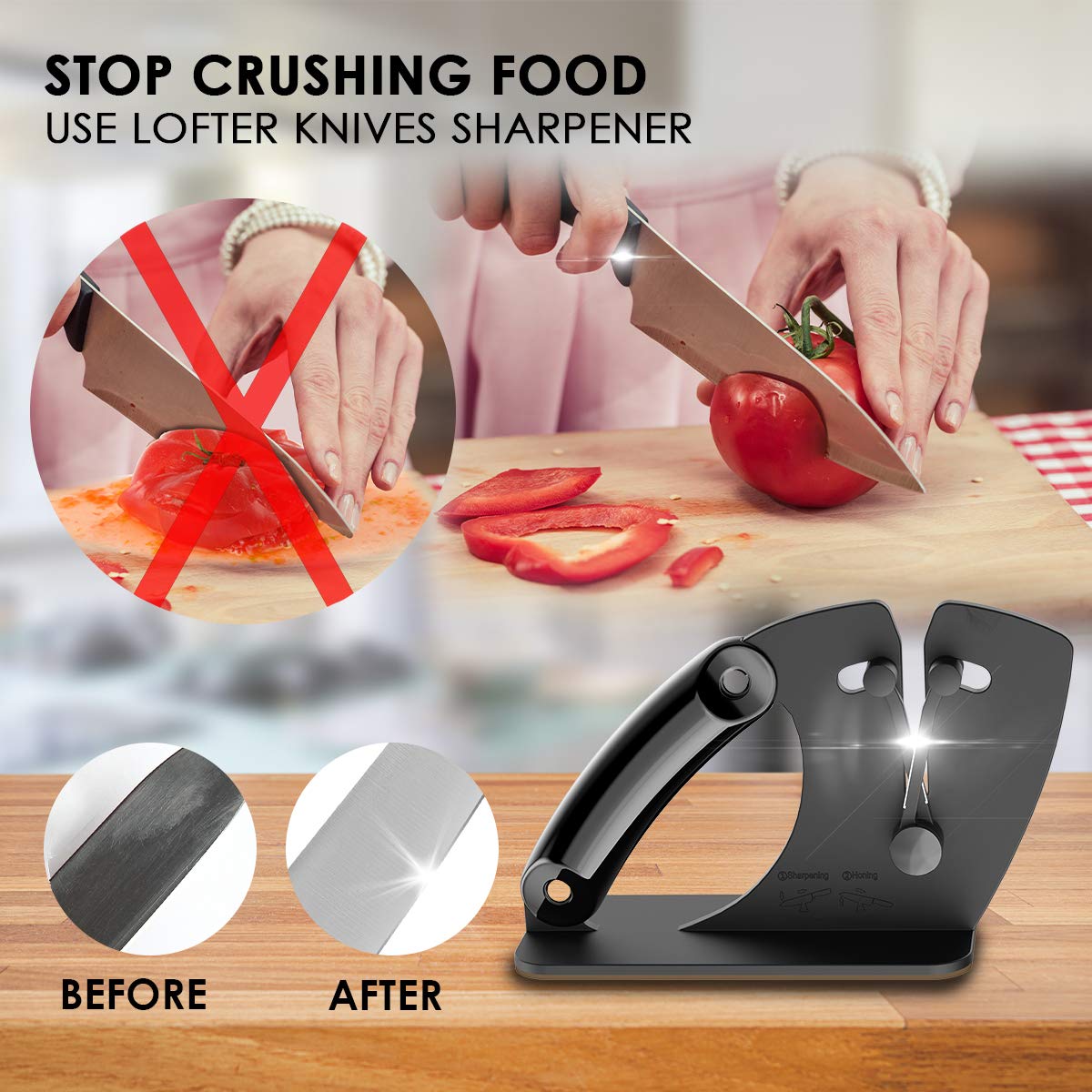 Knife Sharpener, LOFTER Upgrade Bracket Edge Kitchen Sharpener - Sharpens, Hones, Polishes Beveled Blades, Standard Blades - Chef's Knives, Kitchen Tools - Safe, Easy to Use