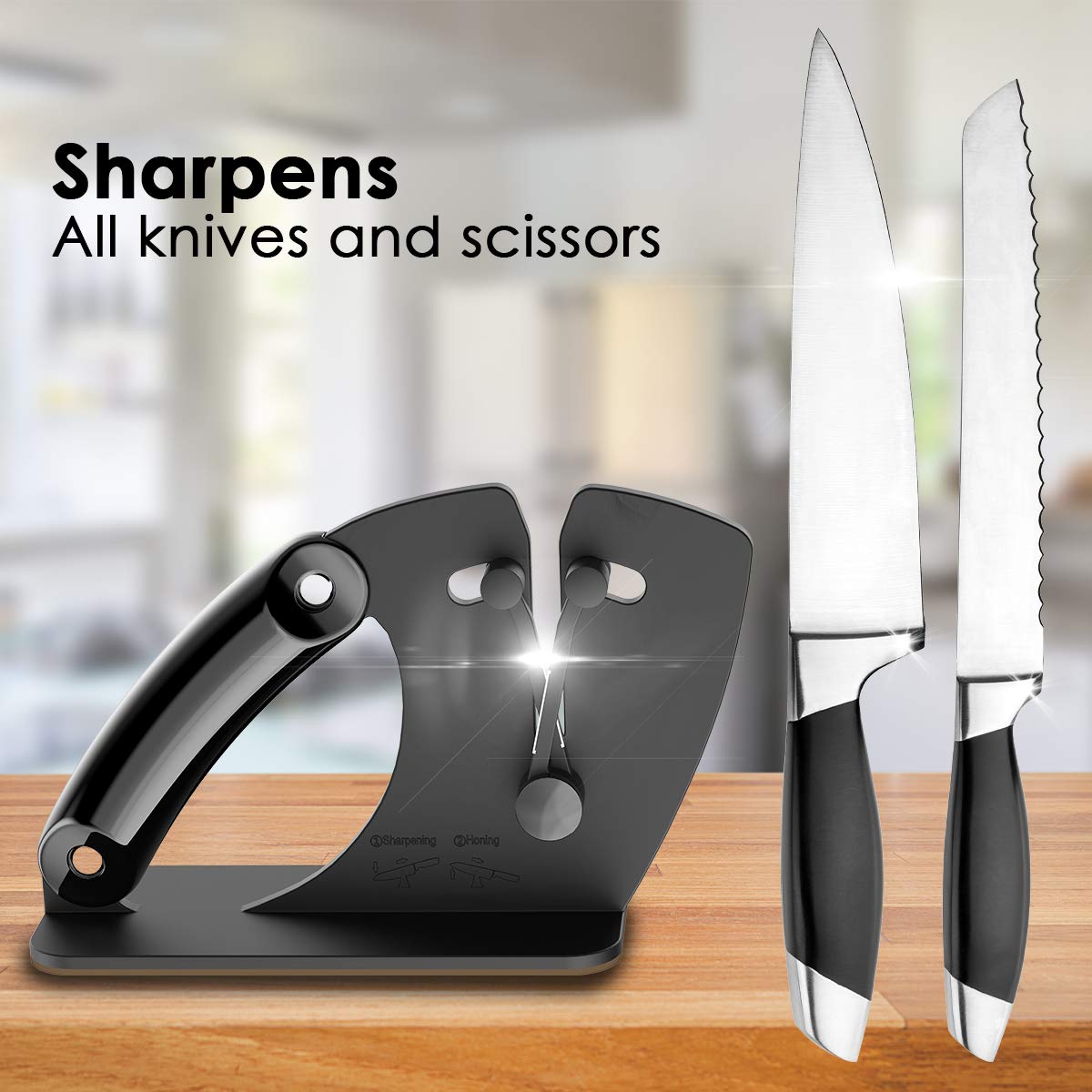 Knife Sharpener, LOFTER Upgrade Bracket Edge Kitchen Sharpener - Sharpens, Hones, Polishes Beveled Blades, Standard Blades - Chef's Knives, Kitchen Tools - Safe, Easy to Use