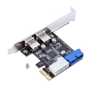 pci-e to usb 3.0 pci express card, 5 gbps 2-port pcie to usb expansion card adapter with front 19pin power connector interface for desktops