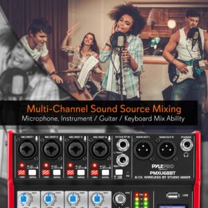 PYLE Studio Audio Sound Mixer Board - 6 Channel Bluetooth Compatible Professional Portable Digital DJ Mixing Console w/ USB Mixer Audio Interface - Mixing Boards For Studio Recording - PMXU68BT