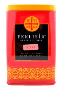 cathedral candle company high grade ekklisia rose greek incense for church use, 1 lb tin