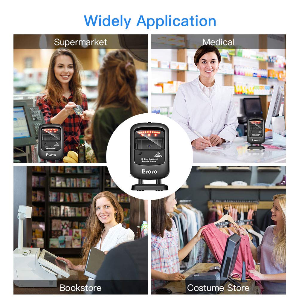 Eyoyo 1D 2D Desktop Barcode Scanner, Omnidirectional Hands-Free USB Wired Barcode Reader, Capture Barcodes from Mobile Phone Screen, Automatic Image Sensing for Supermarket Library Retail Store