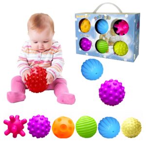 rohsce baby textured multi sensory toys massage ball gift set bpa free for toddlers 1-3 soft balls montessori infant baby toys 6 to 12 months 6 pack