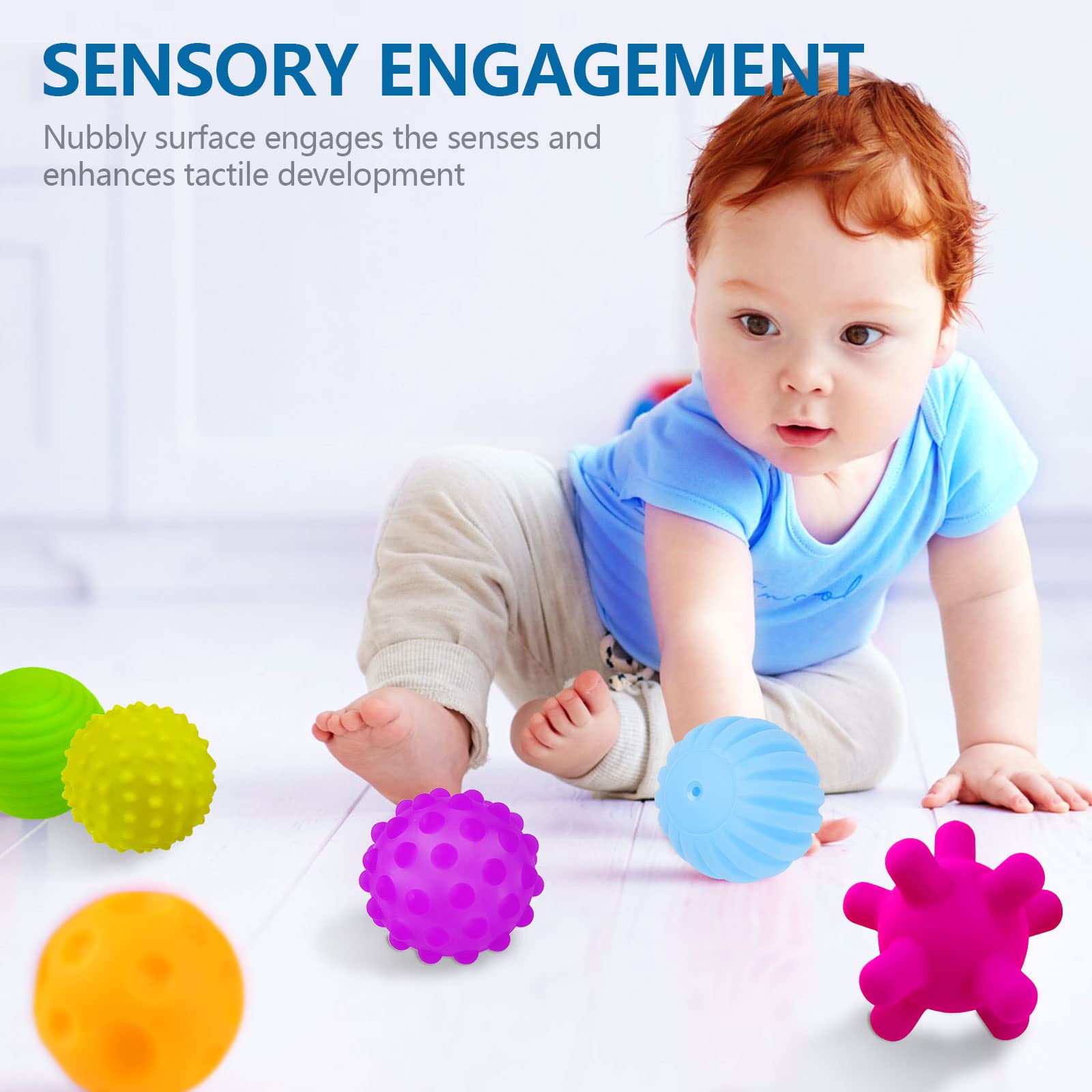 ROHSCE Baby Textured Multi Sensory Toys Massage Ball Gift Set BPA Free for Toddlers 1-3 Soft Balls Montessori Infant Baby Toys 6 to 12 Months 6 Pack