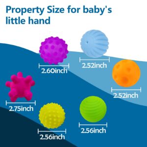 ROHSCE Baby Textured Multi Sensory Toys Massage Ball Gift Set BPA Free for Toddlers 1-3 Soft Balls Montessori Infant Baby Toys 6 to 12 Months 6 Pack