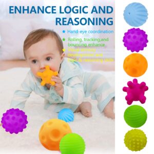 ROHSCE Baby Textured Multi Sensory Toys Massage Ball Gift Set BPA Free for Toddlers 1-3 Soft Balls Montessori Infant Baby Toys 6 to 12 Months 6 Pack