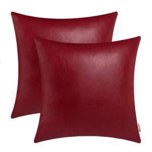 brawarm faux leather throw pillow covers 20 x 20 inches - deep red leather pilow covers pack of 2, solid dyed leather pillowcases for couch bed sofa garden home decorative