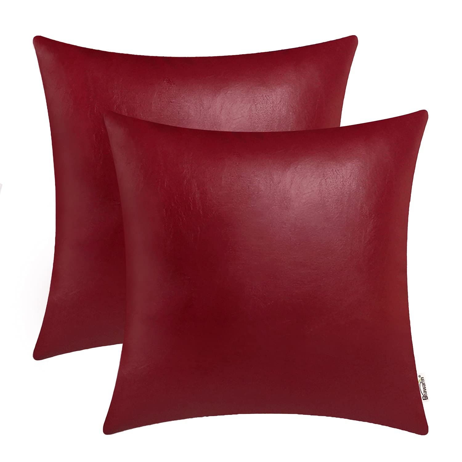 BRAWARM Faux Leather Throw Pillow Covers 20 X 20 Inches - Deep Red Leather Pilow Covers Pack of 2, Solid Dyed Leather Pillowcases for Couch Bed Sofa Garden Home Decorative