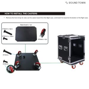 Sound Town 14U PA DJ Rack/Road ATA Case with 11U Slant Mixer Top, 20’’ Rackable Depth, DJ Work Table and Casters, 14 Space Size, Pro Tour Grade (STMR-14UWT)