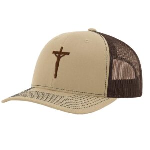 custom richardson trucker hat jesus christ on the cross embroidery polyester mesh baseball cap snaps khaki/coffee design only