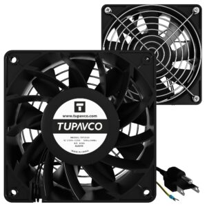 network cabinet fan (dual 2pc kit) server rack cooling (rackmount muffin extra strong fans pair 120mm 4in) steel frame ventilation with 110v ac/ground cable - tupavco tp1510