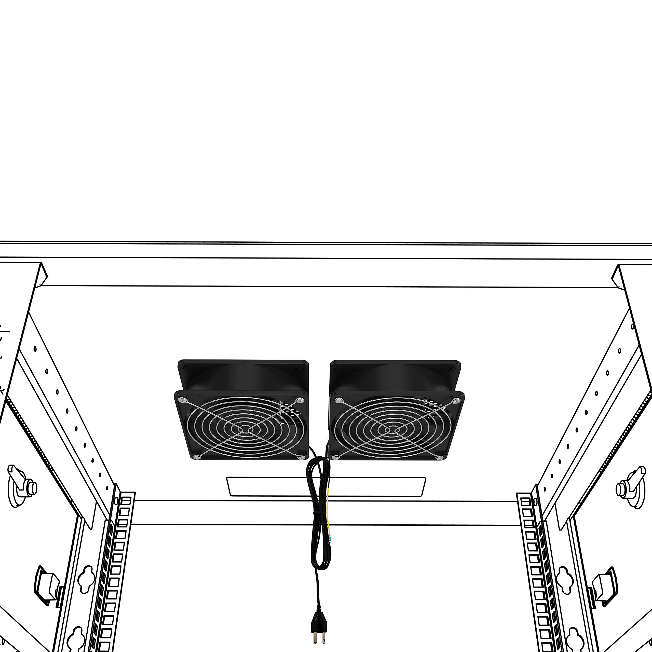 Network Cabinet Fan (Dual 2pc Kit) Server Rack Cooling (Rackmount Muffin Extra Strong Fans Pair 120mm 4in) Steel Frame Ventilation with 110V AC/Ground Cable - Tupavco TP1510