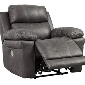 Signature Design by Ashley Erlangen Faux Leather Power Recliner with Adjustable Headrest & USB Charging Port, Gray