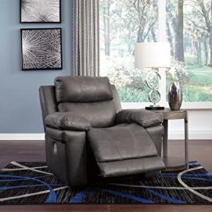 Signature Design by Ashley Erlangen Faux Leather Power Recliner with Adjustable Headrest & USB Charging Port, Gray