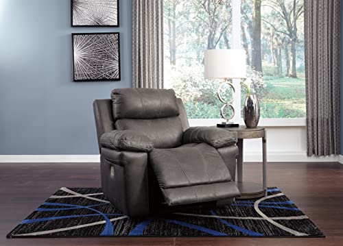 Signature Design by Ashley Erlangen Faux Leather Power Recliner with Adjustable Headrest & USB Charging Port, Gray