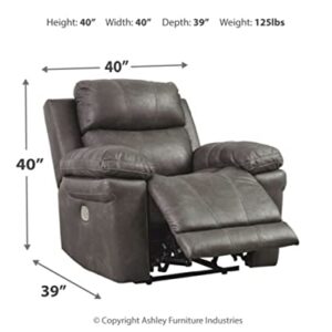 Signature Design by Ashley Erlangen Faux Leather Power Recliner with Adjustable Headrest & USB Charging Port, Gray