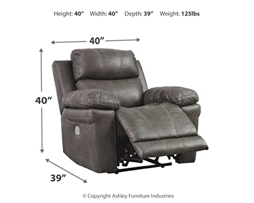 Signature Design by Ashley Erlangen Faux Leather Power Recliner with Adjustable Headrest & USB Charging Port, Gray