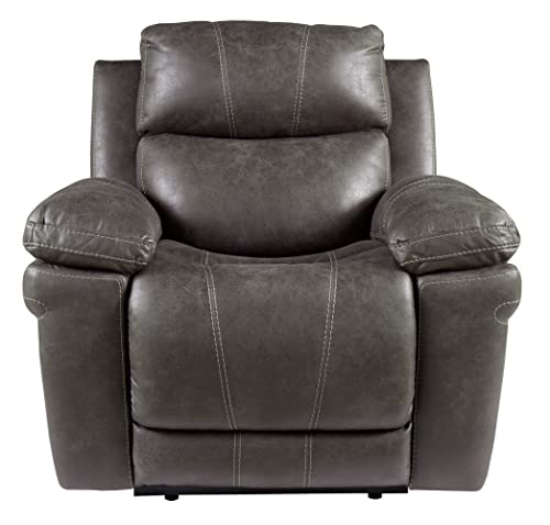 Signature Design by Ashley Erlangen Faux Leather Power Recliner with Adjustable Headrest & USB Charging Port, Gray