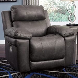 Signature Design by Ashley Erlangen Faux Leather Power Recliner with Adjustable Headrest & USB Charging Port, Gray