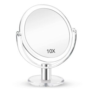 fabuday magnifying makeup mirror double sided, 1x 10x magnification mirror, table top vanity mirror, transparent