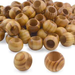 natural wooden beads, 100 pieces 20mm diameter round loose spacer beads large hole (10mm) wooden craft beads with beautiful grain for diy handmade decorations