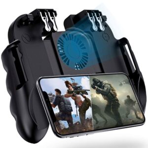 4 trigger mobile game controller with cooling fan for pubg/call of duty/fortnite [6 finger operation] yobwin l1r1 l2r2 gaming grip gamepad mobile controller trigger for 4.7-6.5" ios android phone