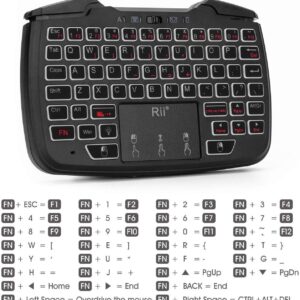 (Backlit Version)Rii RK707 3 in 1 Multifunctional 2.4GHz Wireless Portable Game Controller 62-Key Rechargeable Keyboard Mouse Combo Turbo Vibration Function for PC/Raspberry pi2/Android TV Google/TV B