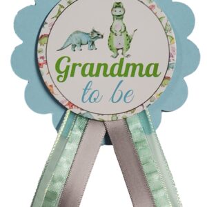 Dinosaur Baby Shower Pins for Mommy Daddy Grandma Jungle Family to wear, It's a Boy Baby Sprinkle (GRANDMA)